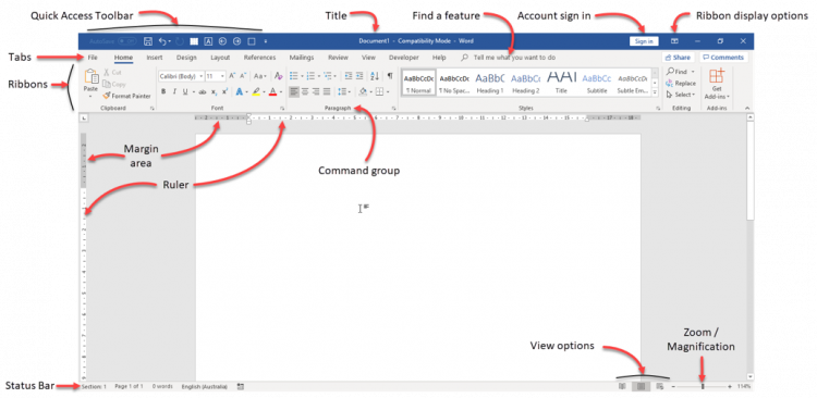 An express tour of the Microsoft Word screen for beginners